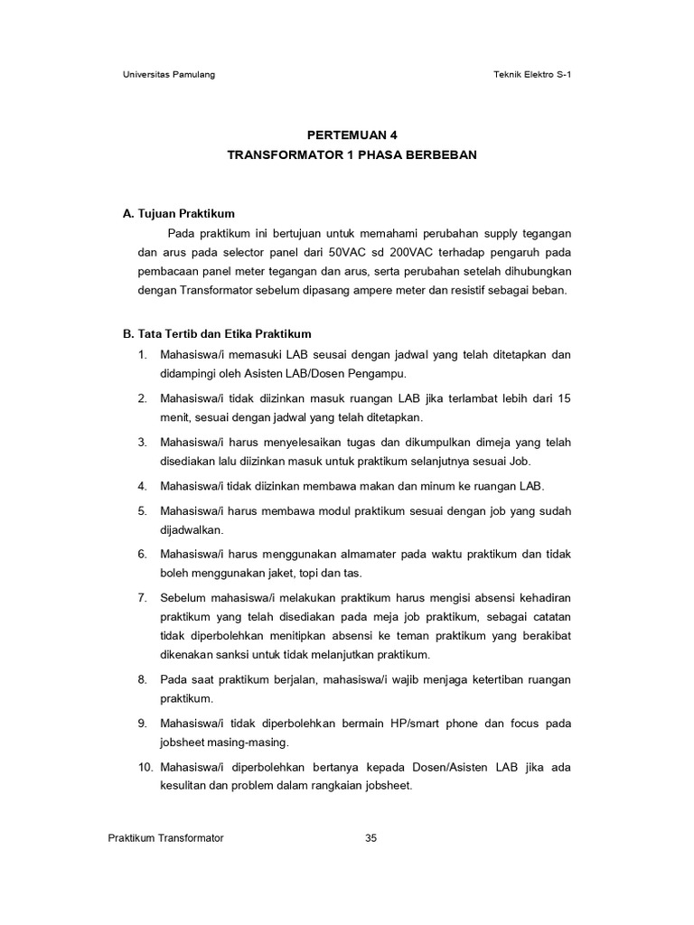 Tel0071 - Pertemuan Ke-4 - Transformator 1 Phasa Berbeban | PDF