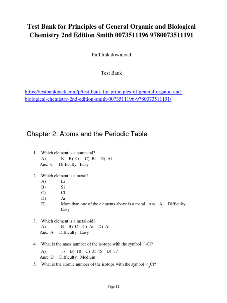 Test Bank For Principles of General Organic and Biological Chemistry ...