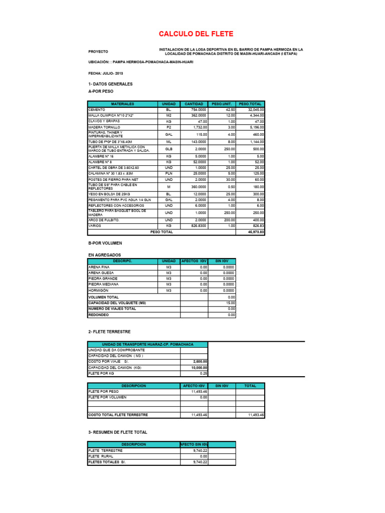 CALCULO DE FLETE FINAL | PDF