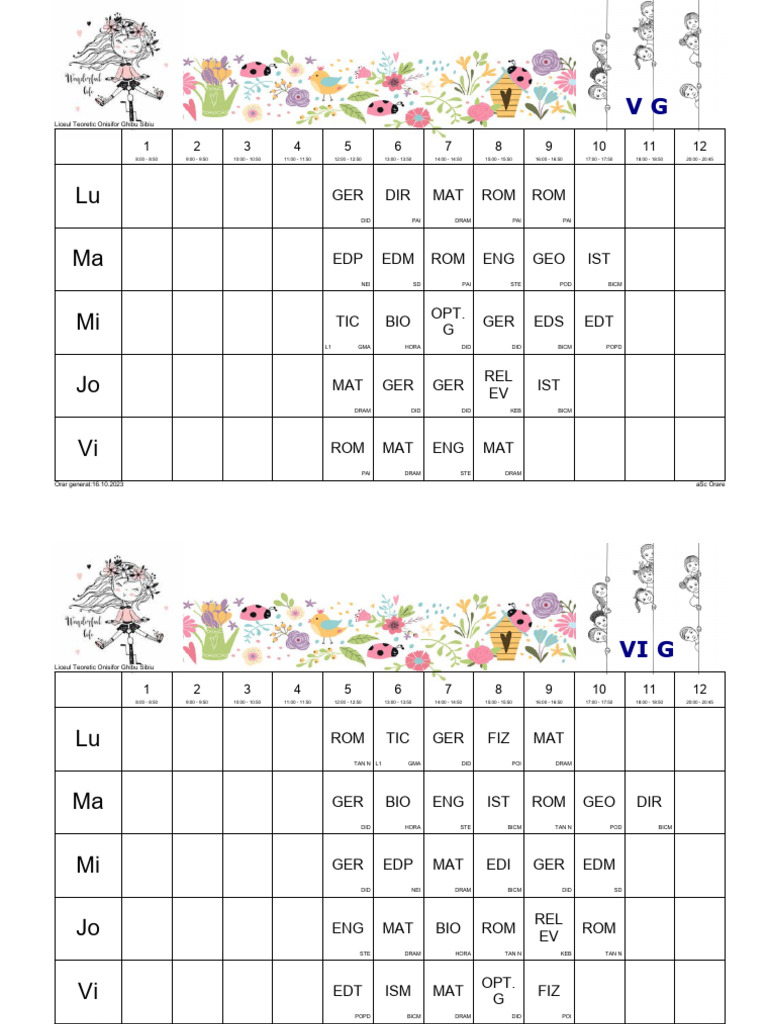 Orar CLASE - Erasmus Modificat | PDF