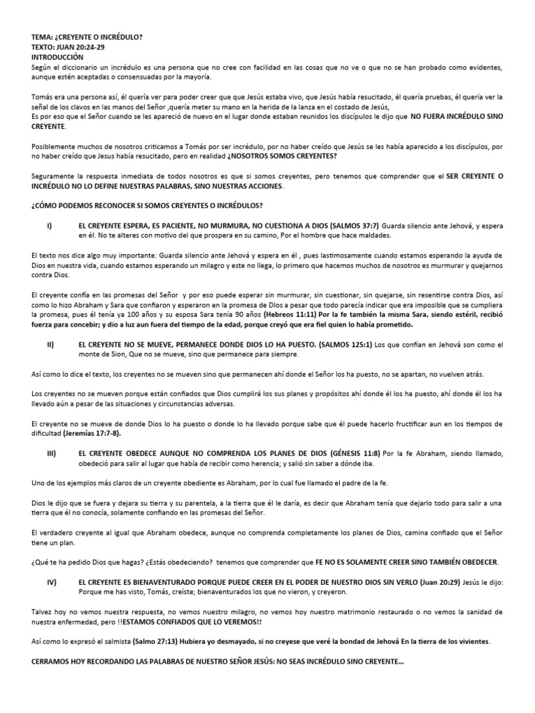 ¿Creyente o Incrédulo? | PDF