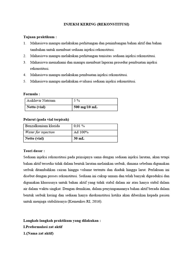 Pembuatan Injeksi Kering Asiklovir | PDF