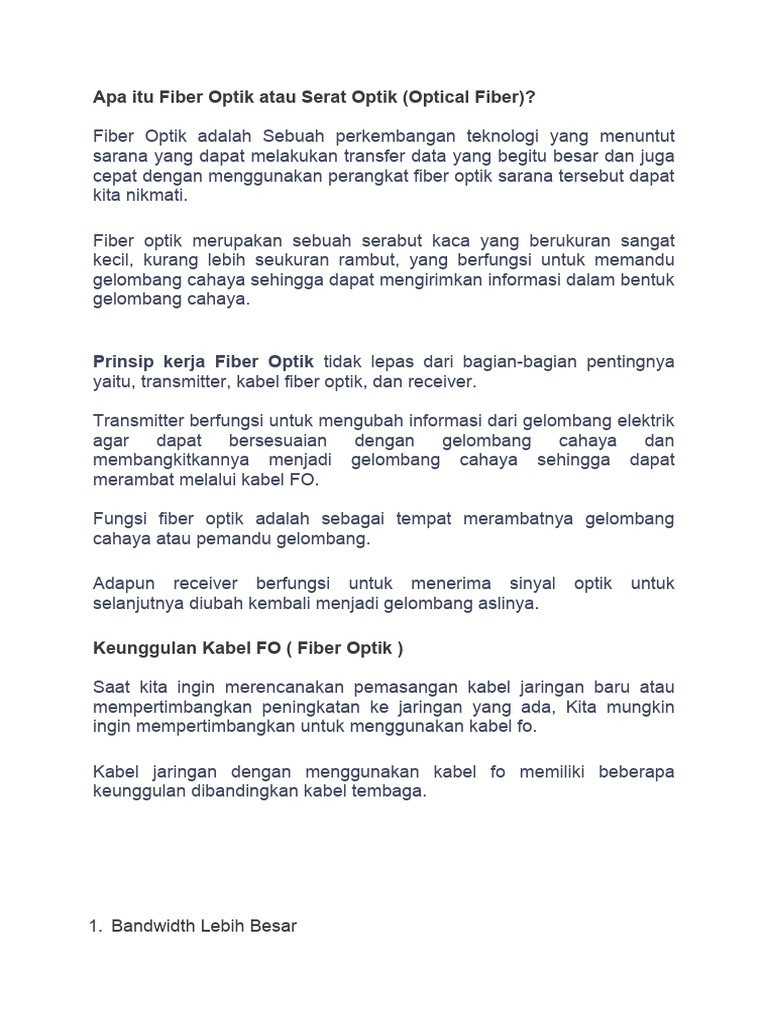 Apa Itu Fiber Optik Atau Serat Optik | PDF