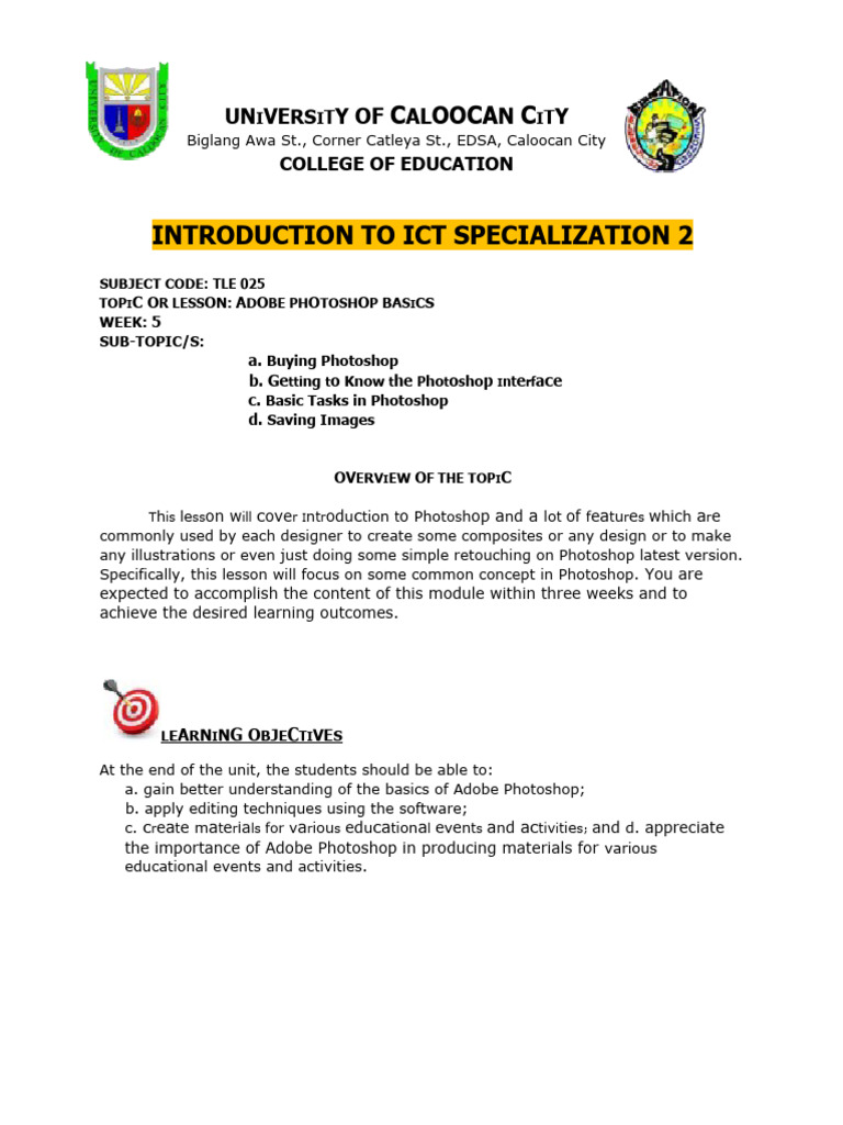MODULE 4 Week 5 Adobe Photoshop Basics TLE 025 Introduction To ICT Specialization 2 | PDF ...