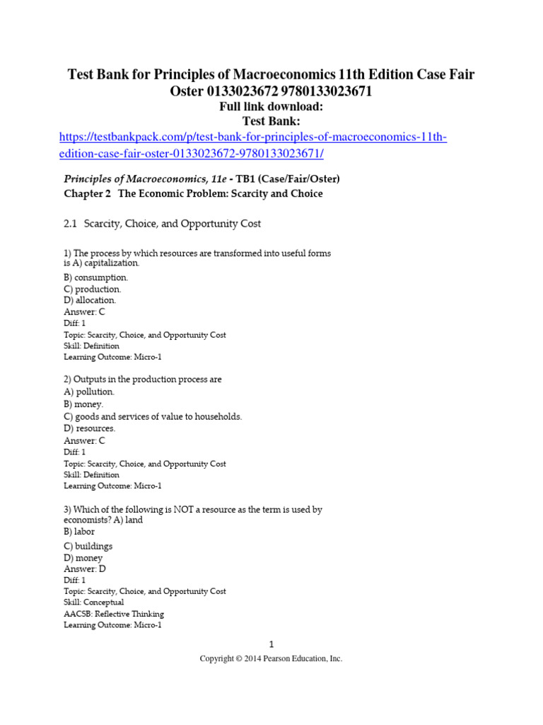 Test Bank For Principles of Macroeconomics 11th Edition Case Fair Oster ...