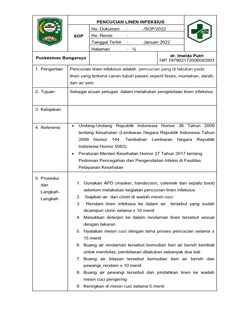 Sop Pencucian Linen Infeksius | PDF | Griya & Taman
