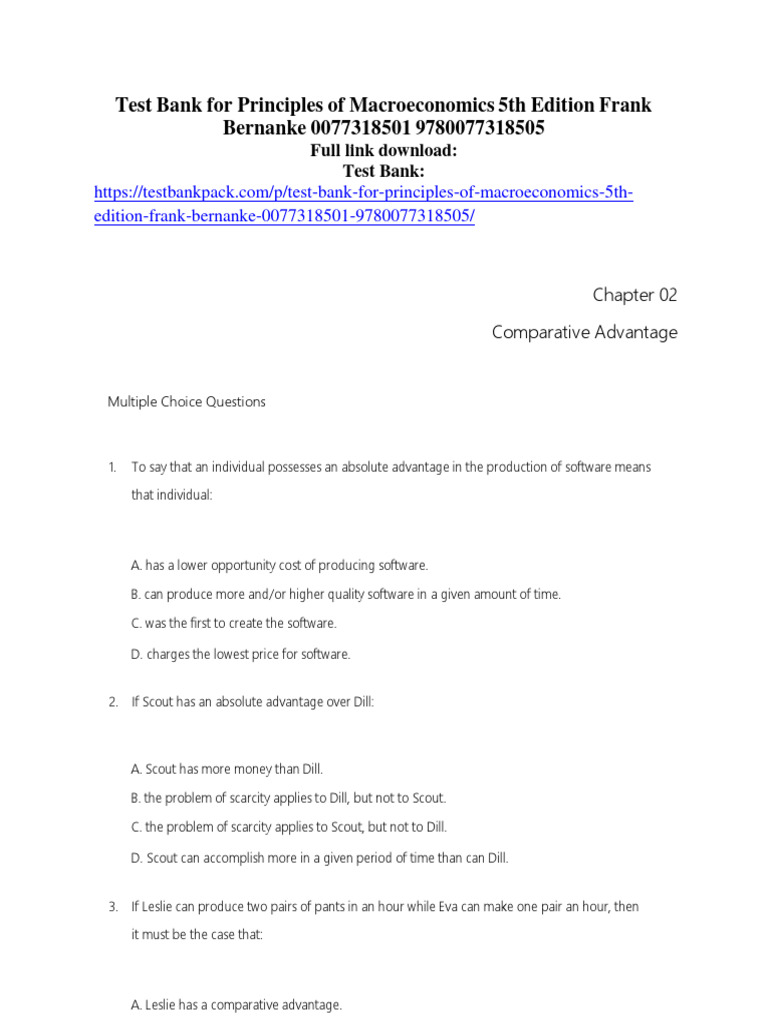 Test Bank For Principles of Macroeconomics 5th Edition Frank Bernanke ...