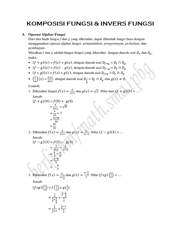 Bahan Ajar Fungsi, Komposisi Dan Invers Fungsi | PDF