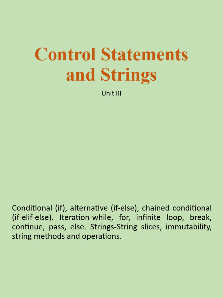 Unit Iii Control Statements And Strings Pdf 