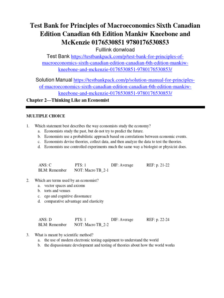 Test Bank For Principles of Macroeconomics Sixth Canadian Edition ...