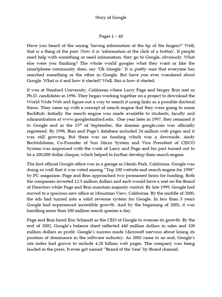 Story of Google - Summary | PDF | World Wide Web | Internet & Web