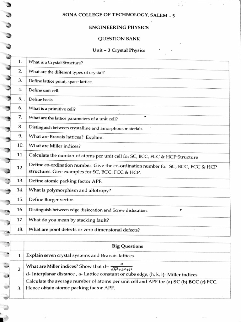 Crystal Physics Question Bank | PDF Crystal Physics Question Bank | PDF