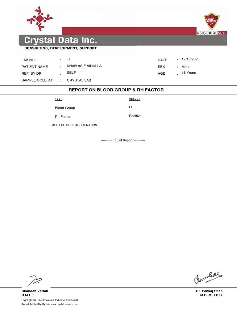 report-on-blood-group-rh-factor-letterhead-with-sign (1) | PDF