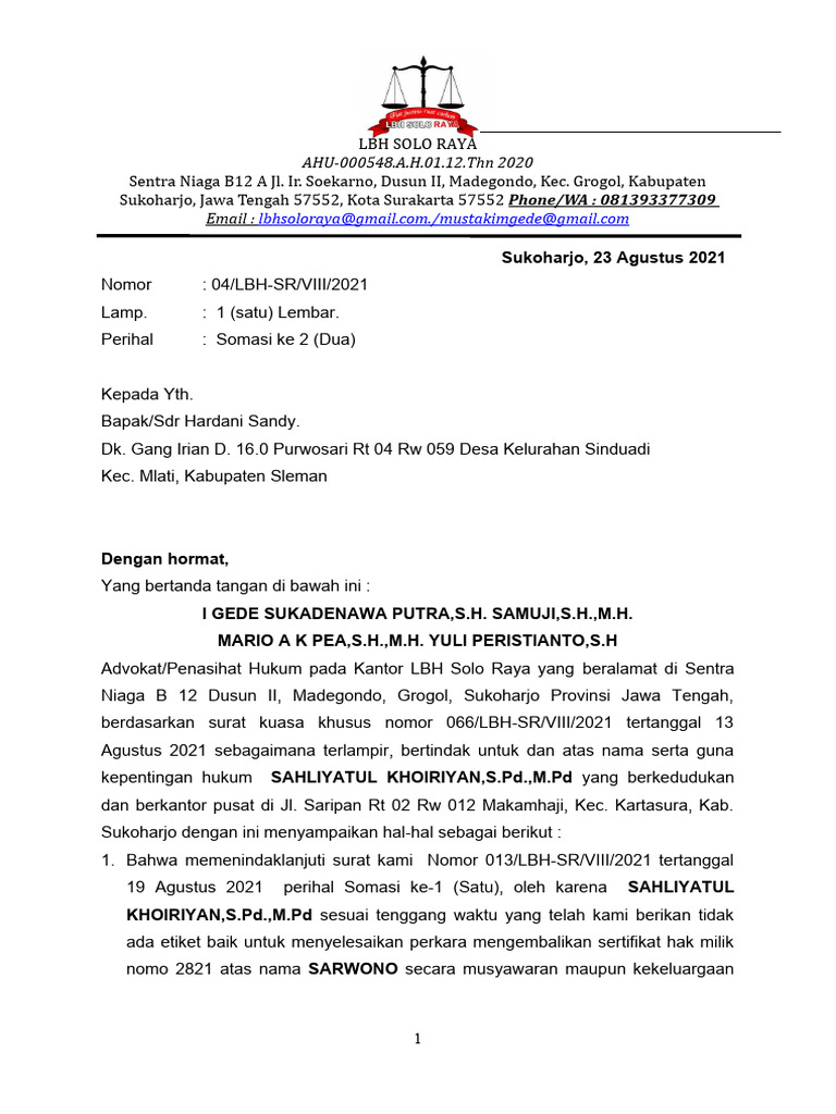 Somasi 2 Sandy | PDF