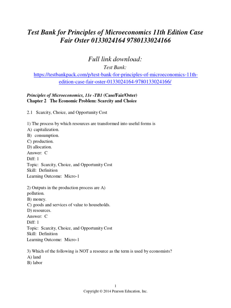 Test Bank For Principles of Microeconomics 11th Edition Case Fair Oster ...