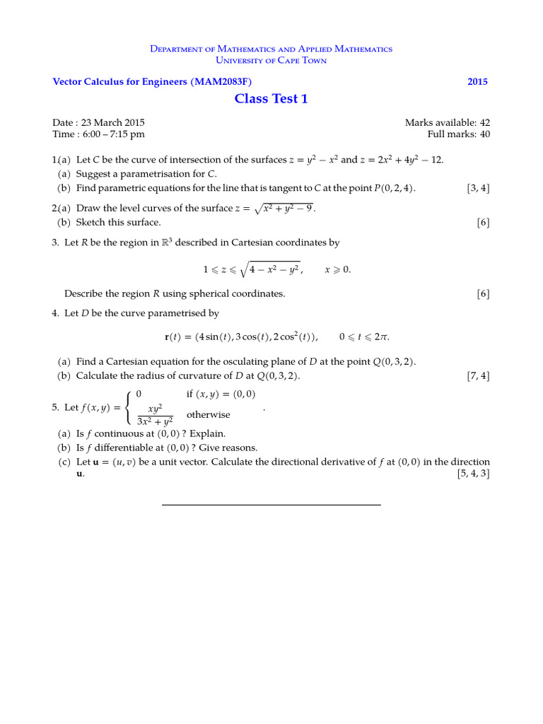 MAM2083F Class Test 1-1 | PDF