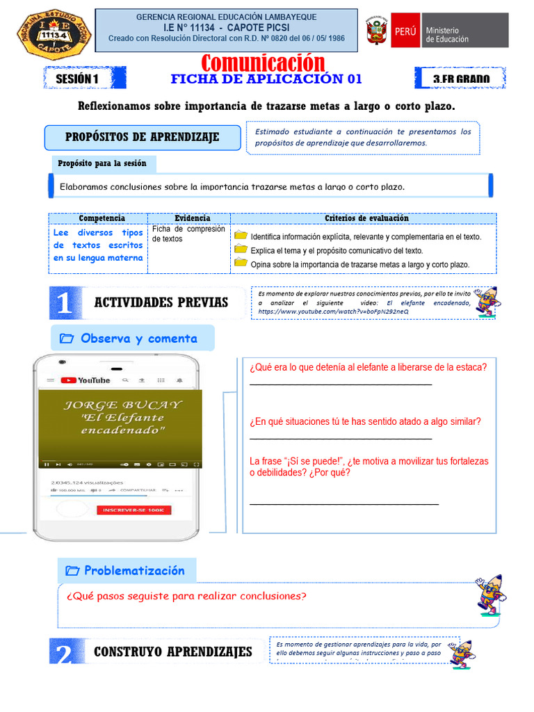 3° - Ficha - de - Aplicación-Sesión 1°-Sem.1-Exp.7-Com | PDF