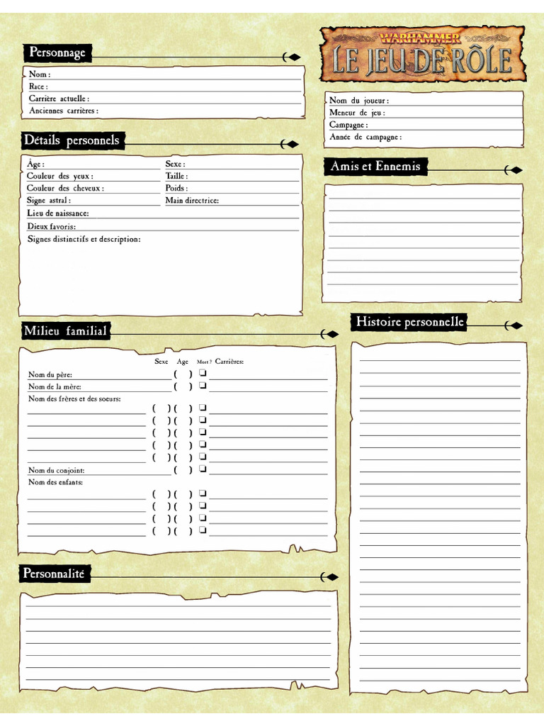 Fiche de Personnage Warhammer JDR | PDF