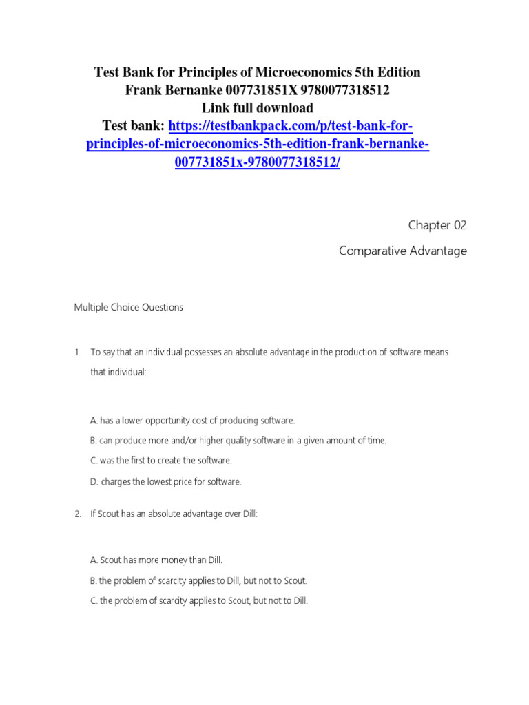 Test Bank For Principles of Microeconomics 5th Edition Frank Bernanke ...