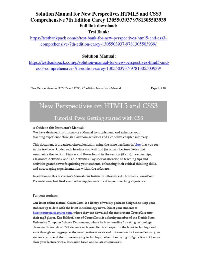 Solution Manual For New Perspectives HTML5 and CSS3 Comprehensive 7th Edition Carey 1305503937 ...