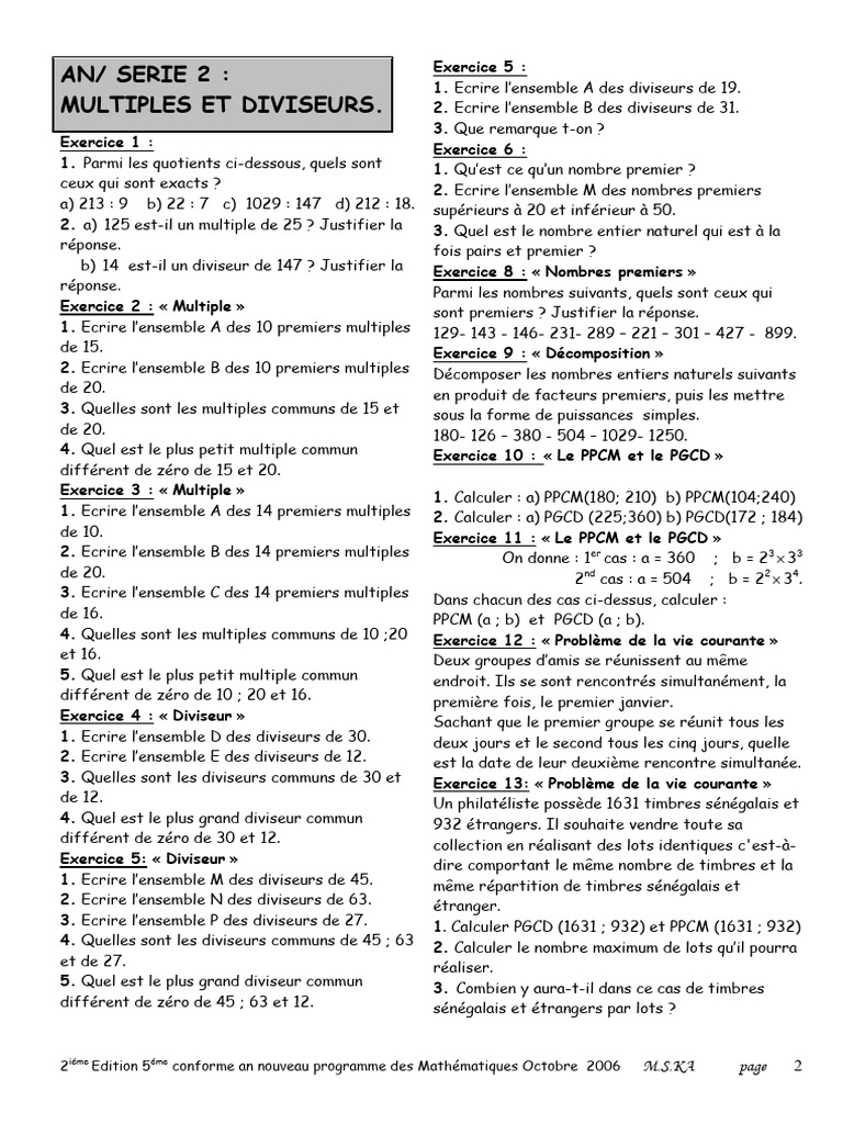 Multiples et Diviseurs en Mathématiques | PDF