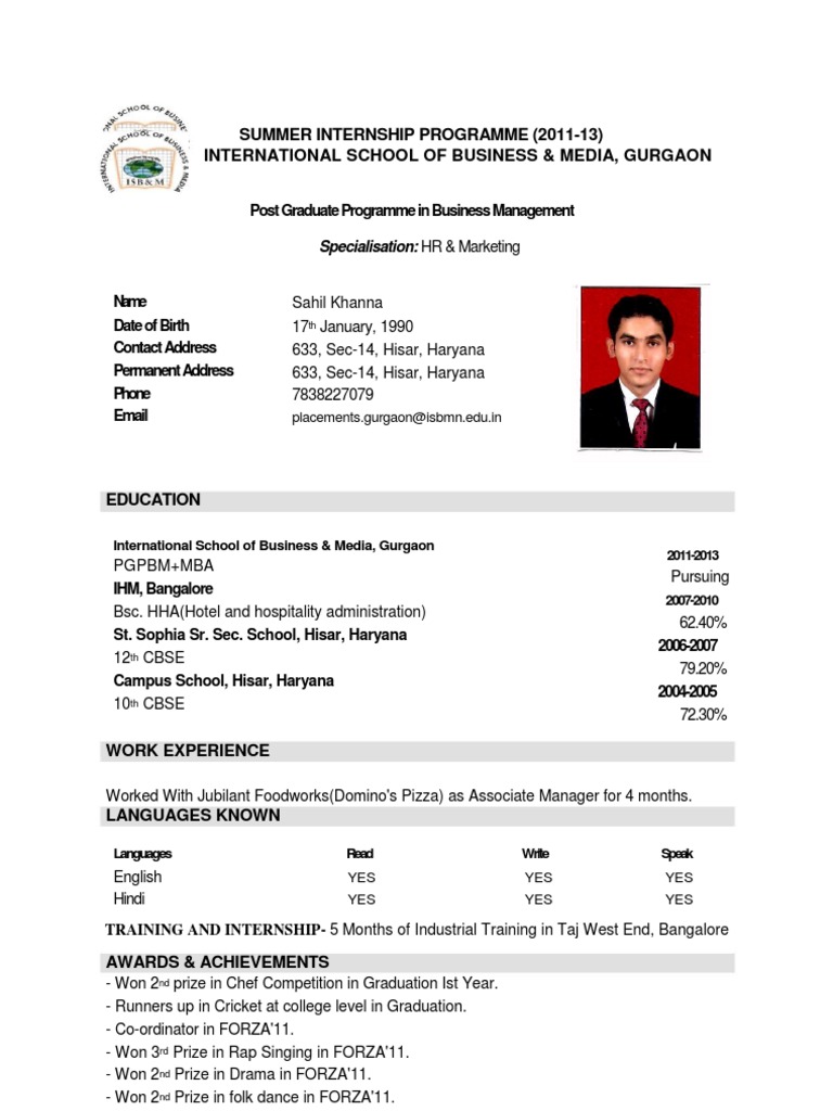 Sahil - Resume For HR | PDF