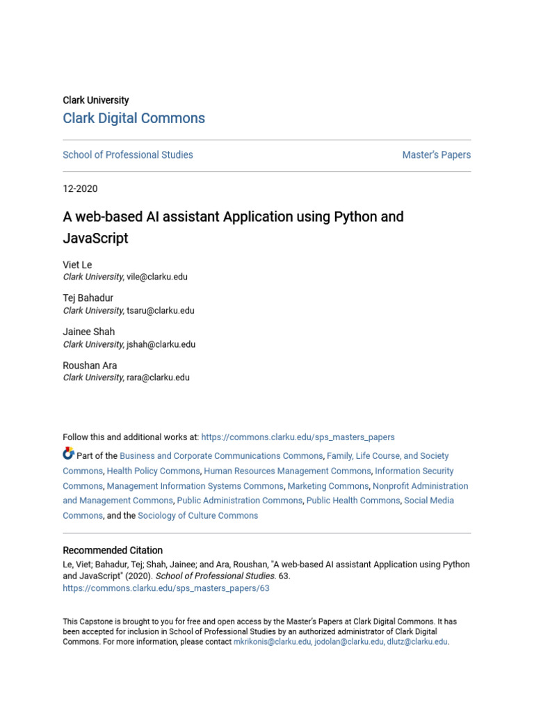 A Web Based Ai Assistant Application Using Python And Javascript Pdf