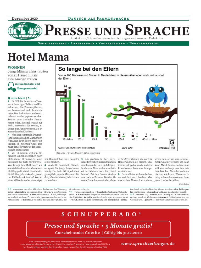 Lesetext A2 Hotel Mama de | PDF