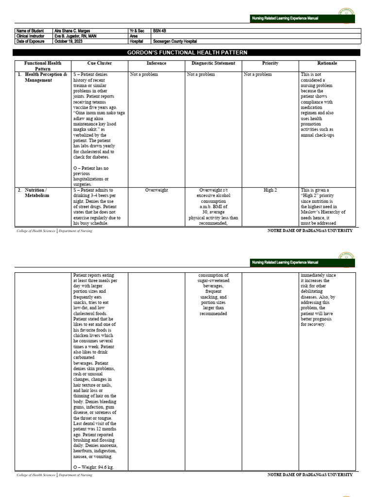 Gordon'S Functional Health Pattern | PDF