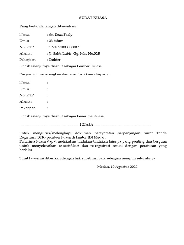 Contoh Surat Kuasa Perwakilan | PDF