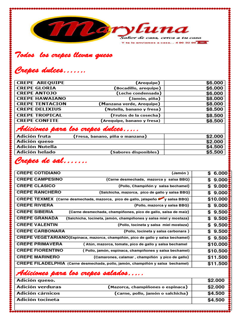 Carta Crepes Dom | PDF | Cocina de las Americas | Cocina europea