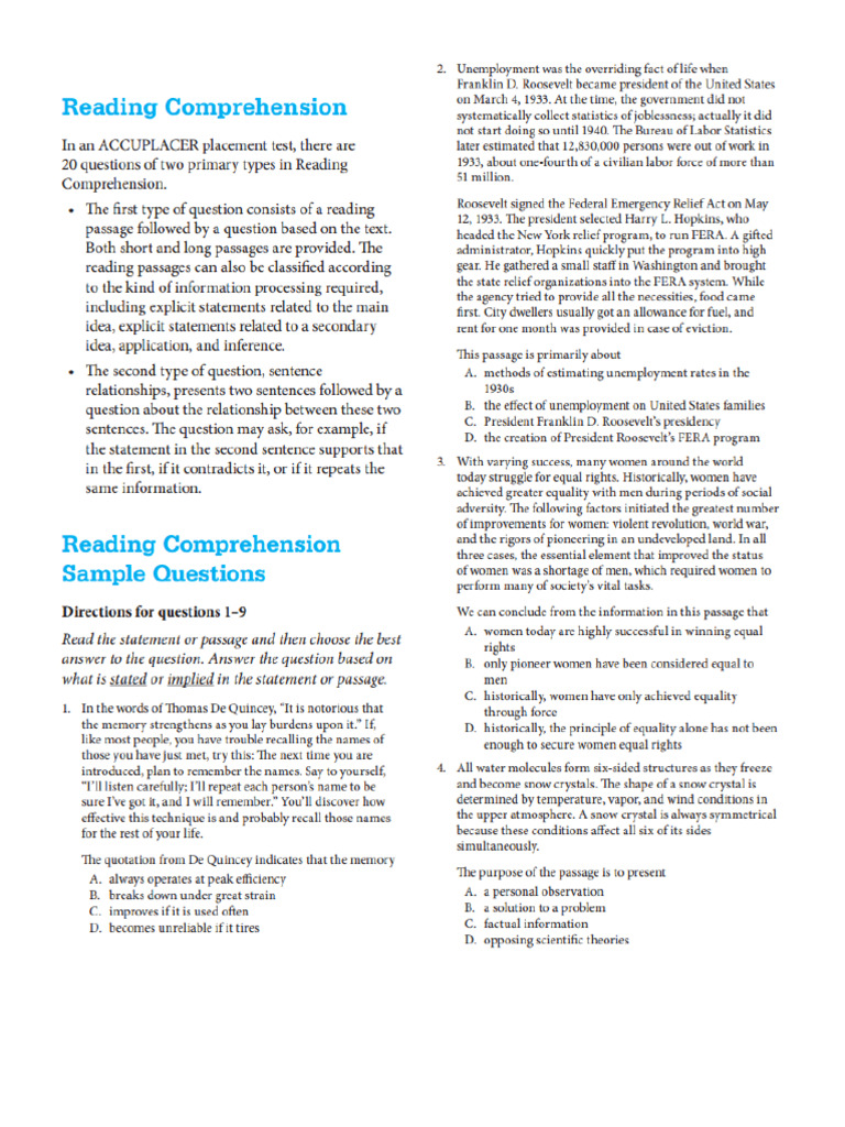 English - Reading Comprehension Sample Questions | PDF
