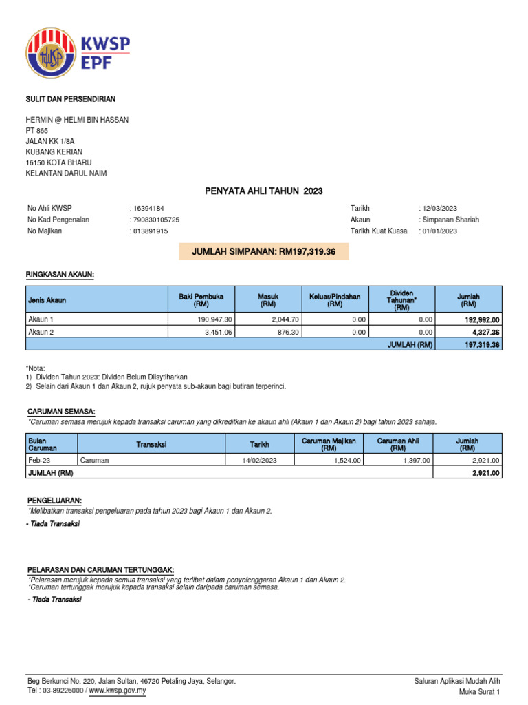 KWSP 2023 Statements | PDF