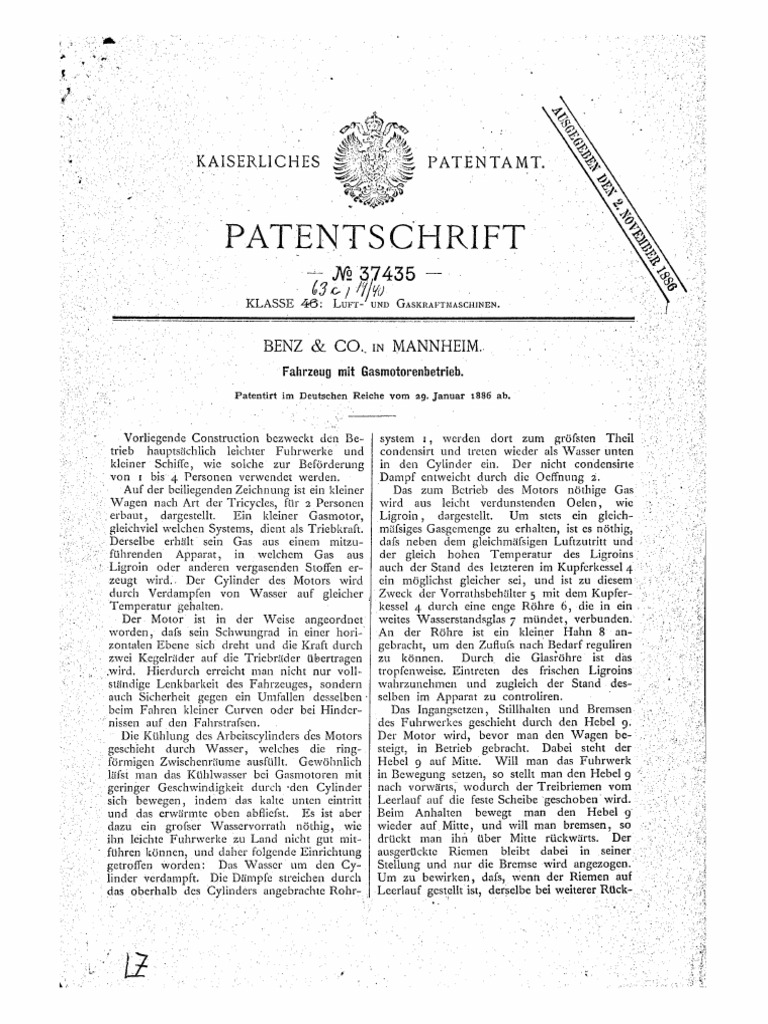 Patentschrift 37435 Benz Patent-Motorwagen 231022 180425 | PDF