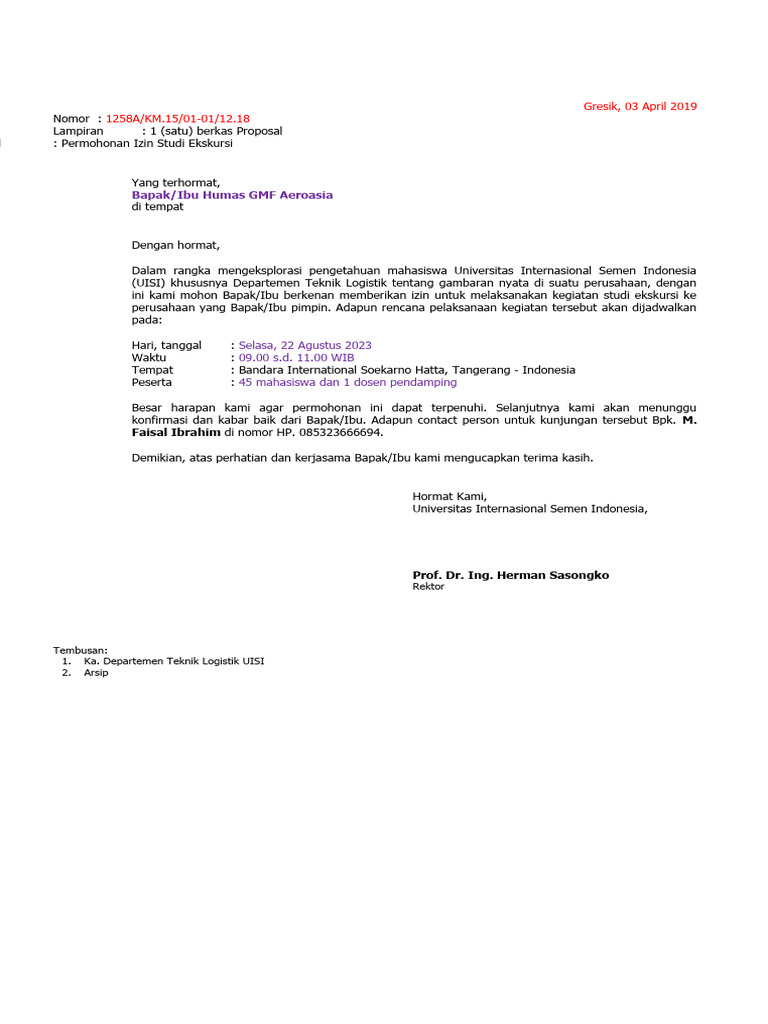 Surat Kunjungan UISI | PDF