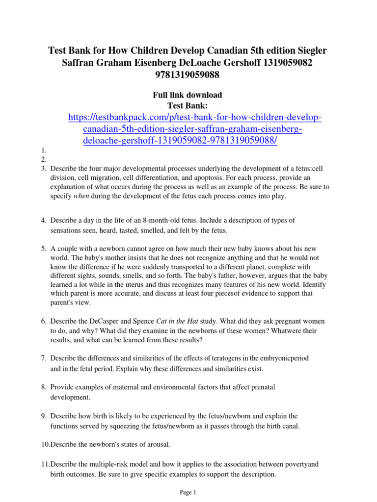 Test Bank: How Children Develop 5th Ed | PDF | Prenatal Development | Fetus