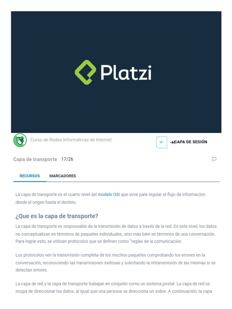17.1 Capa de Transporte - Modelo OSI - Platzi | PDF