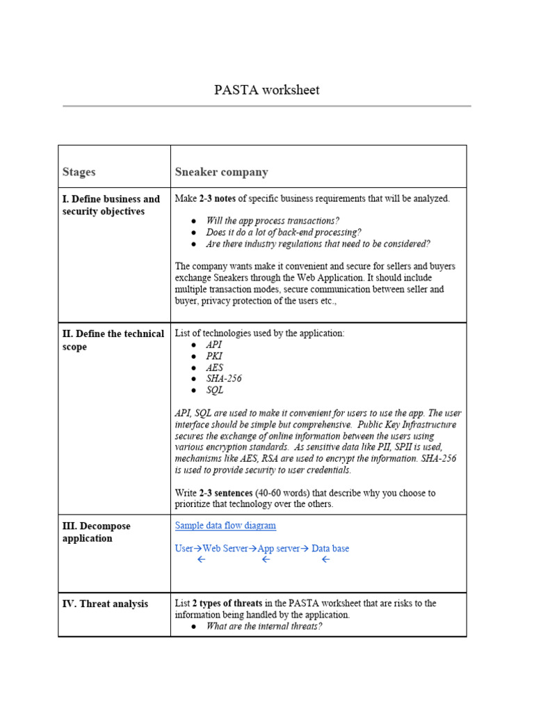 PASTA Worksheet | PDF