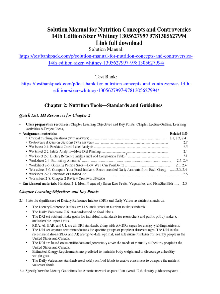 Solution Manual For Nutrition Concepts and Controversies 14th Edition ...