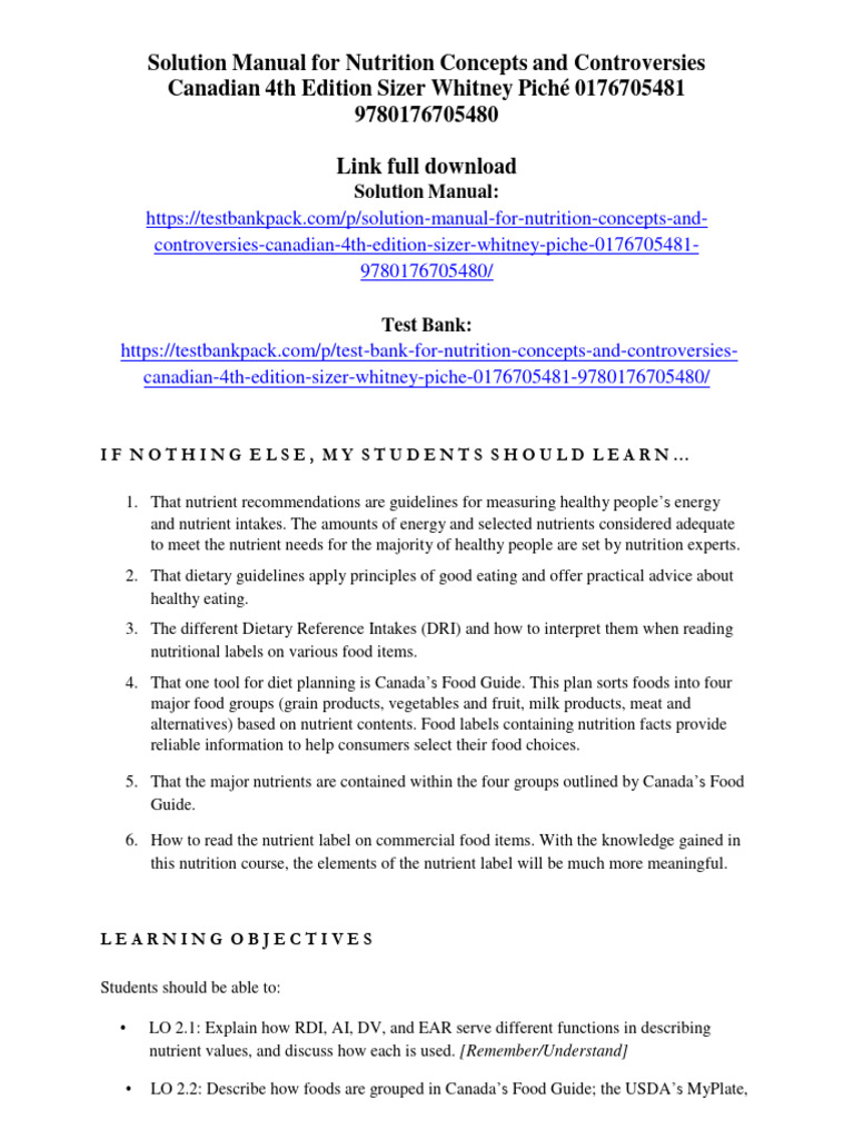 Solution Manual For Nutrition Concepts and Controversies Canadian 4th ... Solution Manual For Nutrition Concepts and Controversies Canadian 4th ...