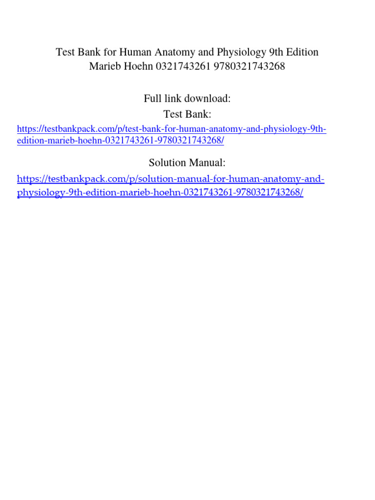 Test Bank For Human Anatomy and Physiology 9th Edition Marieb Hoehn ...