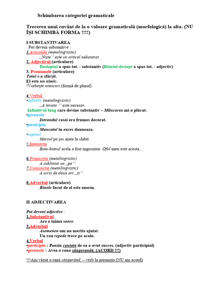 Schimbarea Categoriei Gramaticale | PDF