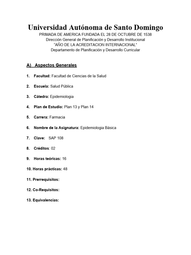 Programa de Epidemiologia SAP-108 NUEVO FORMATO IDJ | PDF