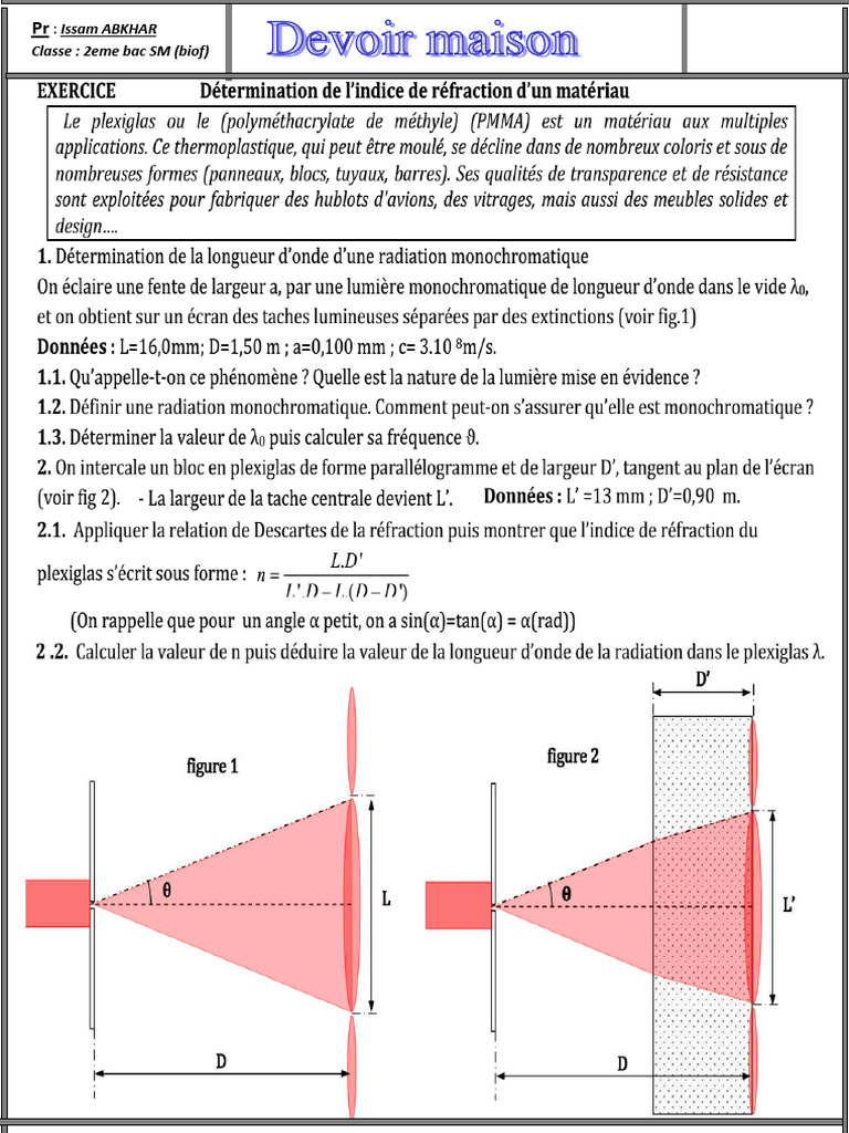 Devoir Maison SM Les Ondes Mécaniques Lumineuse Et Suivi (PR ISSAM ABKHAR) | PDF