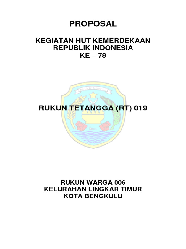 Proposal HUT RI ke-78 RT 019 Bengkulu | PDF