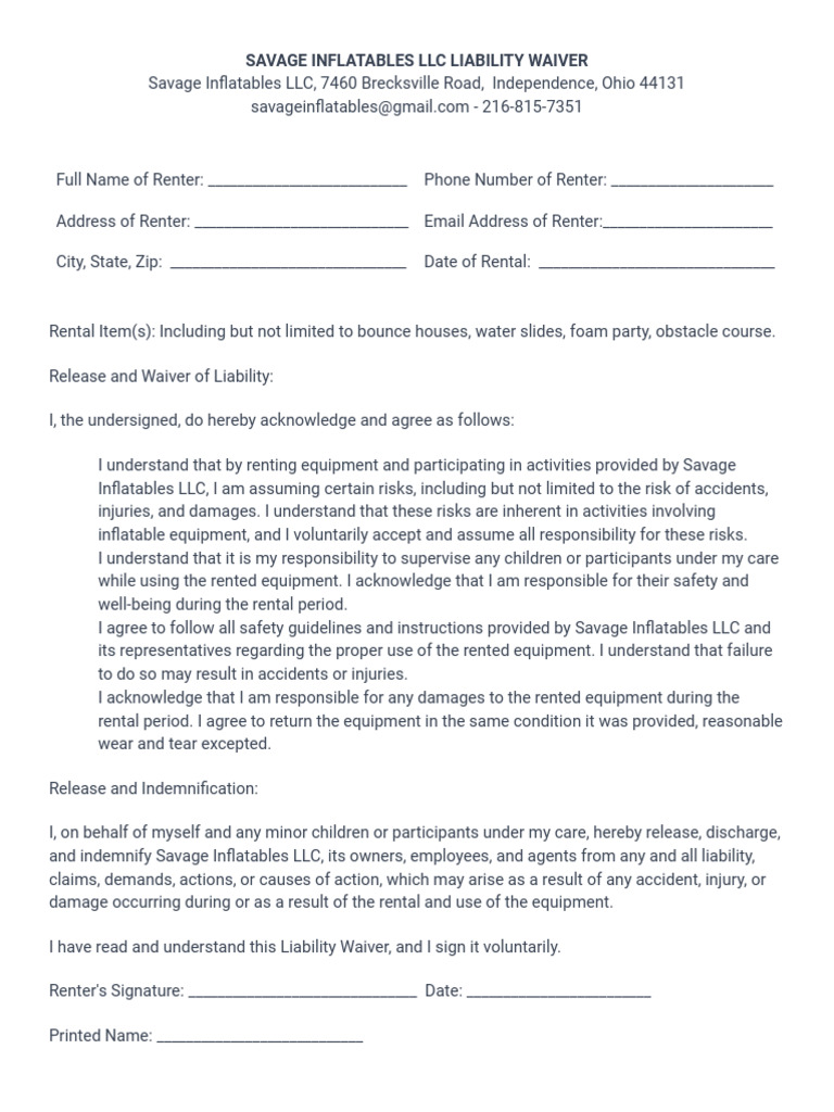 Savage Inflatable Liability Waiver | PDF