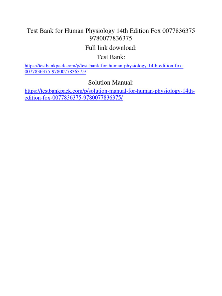 Test Bank For Human Physiology 14th Edition Fox 0077836375 ... Test Bank For Human Physiology 14th Edition Fox 0077836375 ...