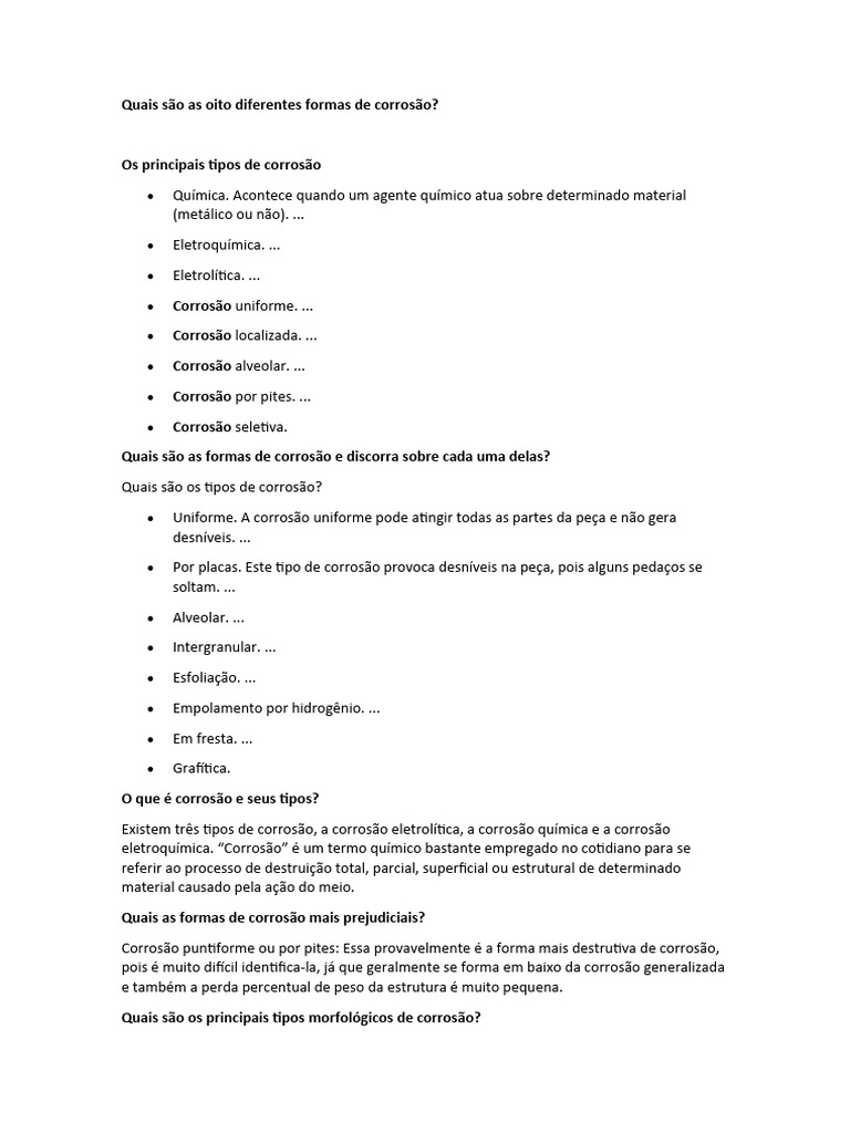 Tipos de Corrosão e Suas Características | PDF | Casa e Jardim ...