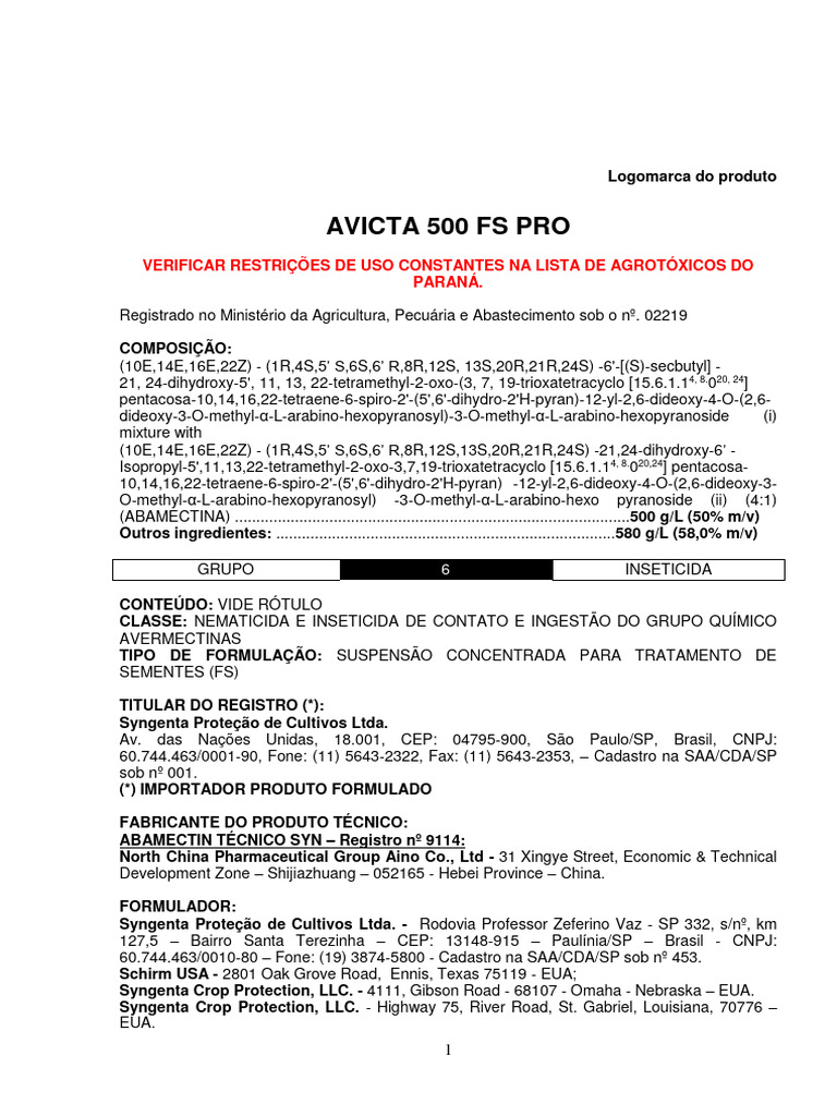 Avicta 500 Fspro | PDF