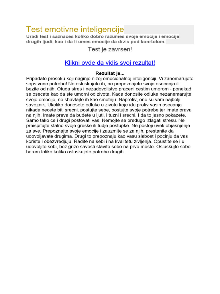 Test Emotivne Inteligencije | PDF